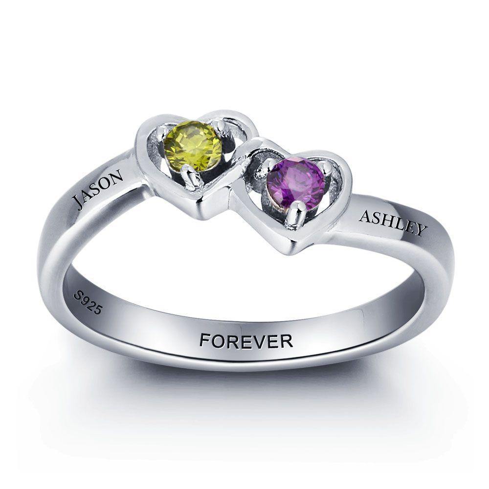 His and Her Promise Ring with 2 Heart Birthstones - PaulaMax Jewelry